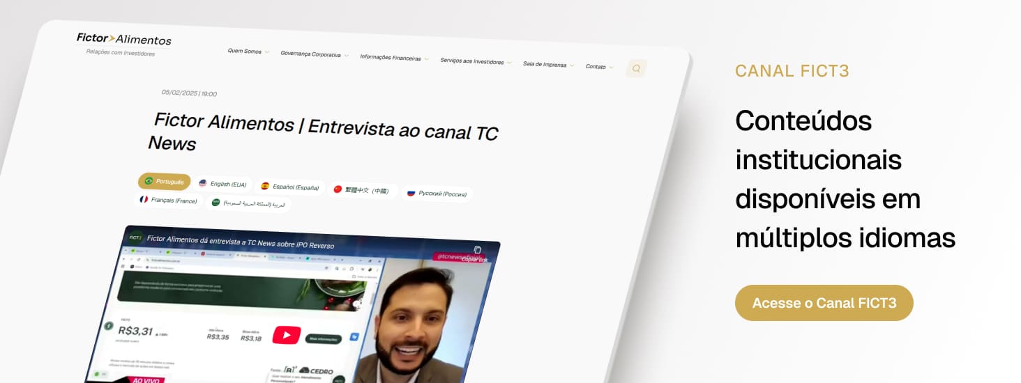 Fictor Alimentos | Relações com Investidores | FICT3 Fictor Alimentos ...